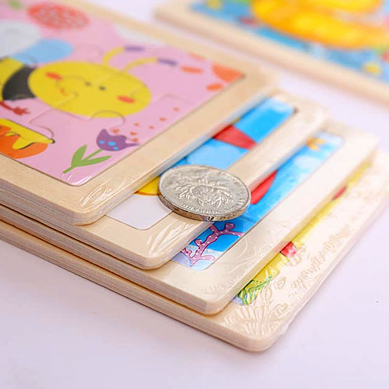 Mini Wooden 9pcs Jigsaw Puzzle Cute Cartoon Kids Early Learning ...