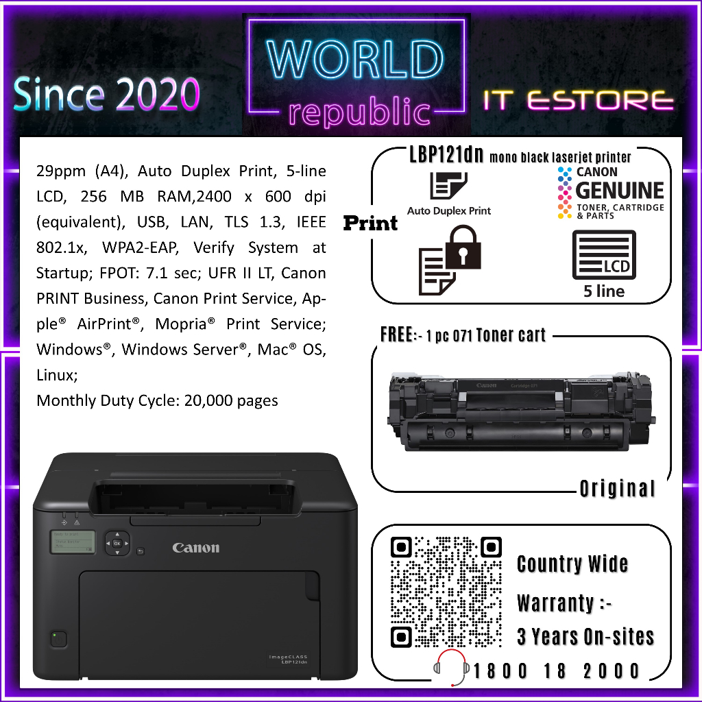 Canon Laserjet Printer LBP121dn - Auto Duplex - Network - AirPrint - Mopria - Canon Print ...