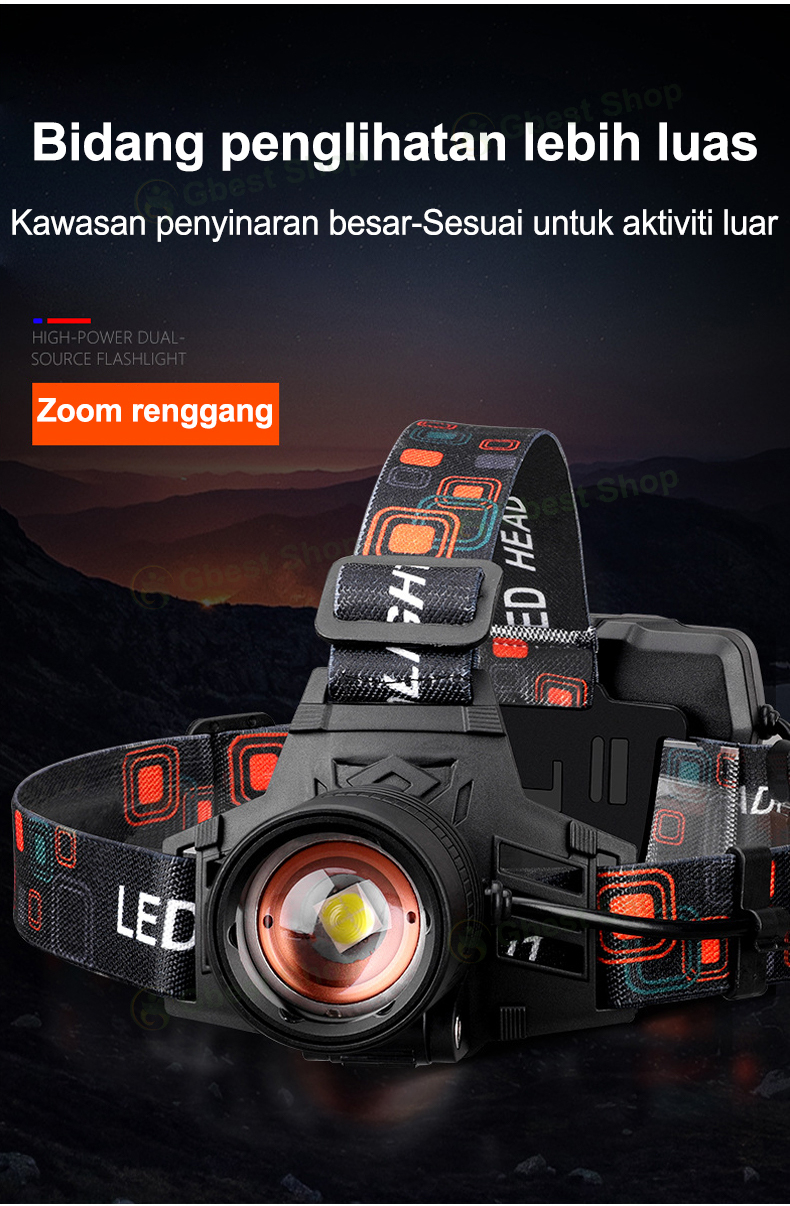 P50 Lampu suluh Headlamp led head lamp zoom torch cap light headlight ...
