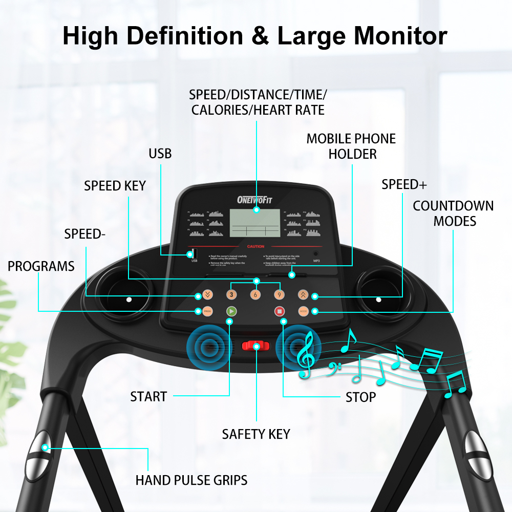 OneTwoFit Treadmill Incline With Bluetooth 3 Levels Automatic Lifting ...
