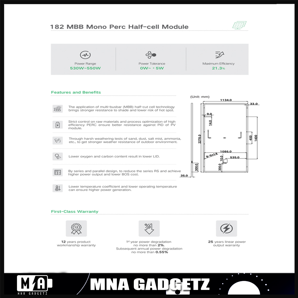 LESSO 550W 182 MBB MONO PERC HALF-CELL MODULE MNA GADGETZ SOLAR PANEL ...