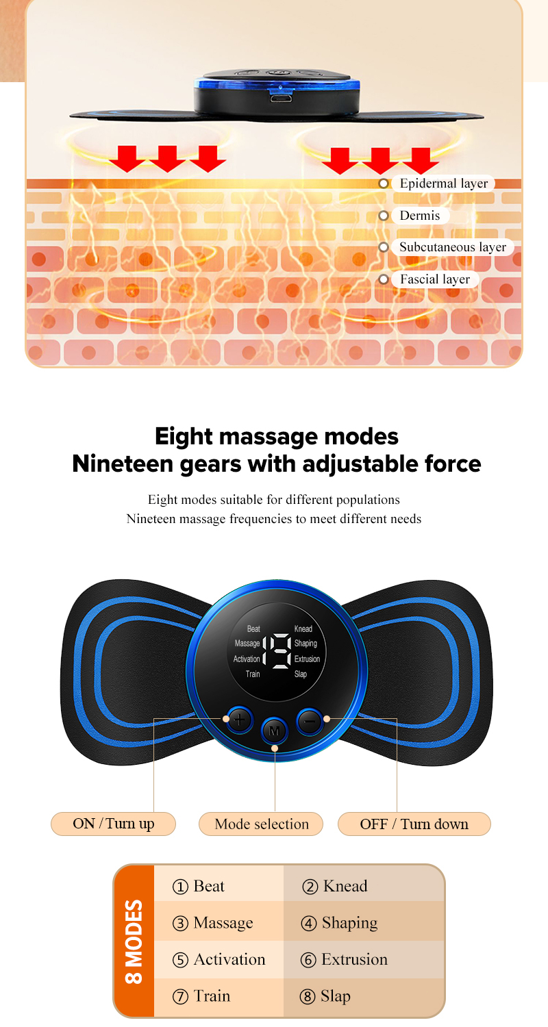 EMS Cervical Massage Stickers Portable USB Rechargeable Stimulator Neck ...