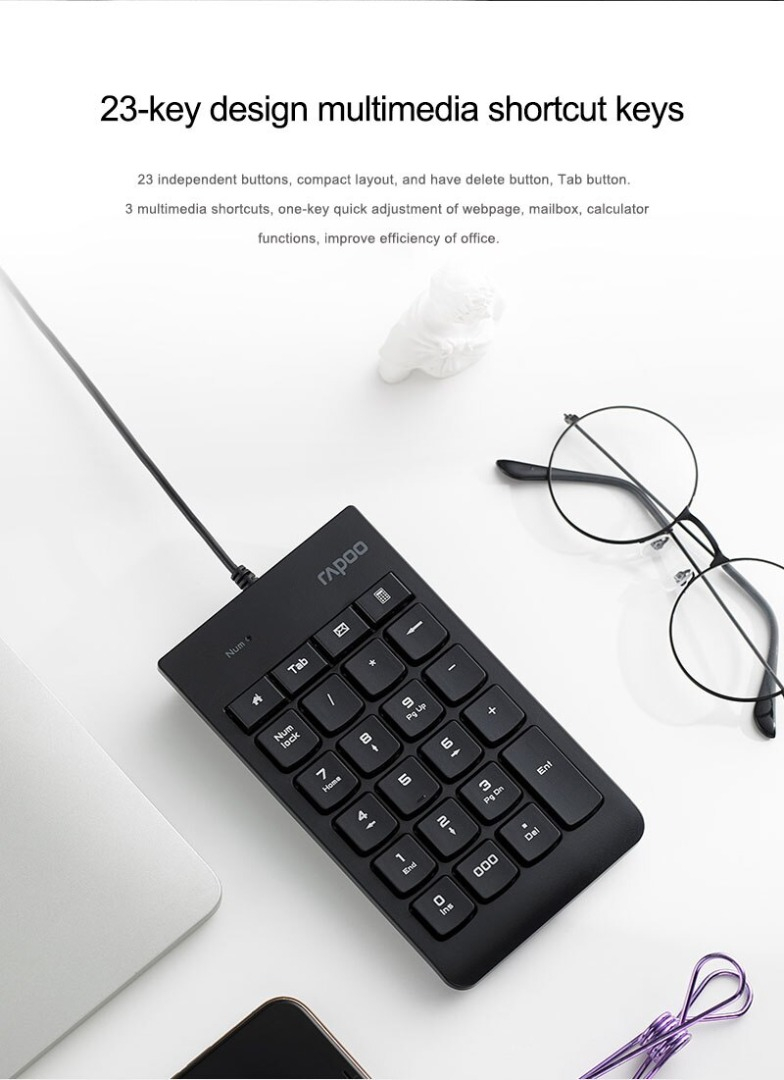 Rapoo K10 Compact Wired Numeric Keypad / Number Pad / Num Pad ( 23-Keys ...