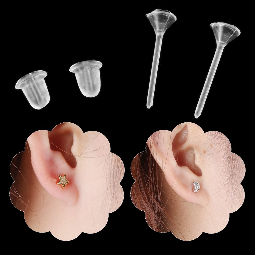 50 Pairs Plastic Earring Posts And Backs Clear Ear Pins And Silicone ...