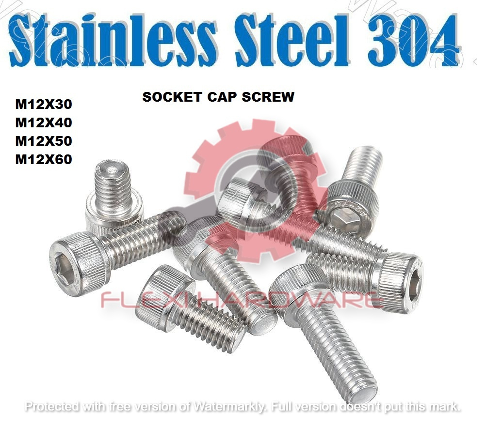 M12 Cap Head Screws 304 Stainless Steel SHINY SURFACE Allen Bolt Hex ...