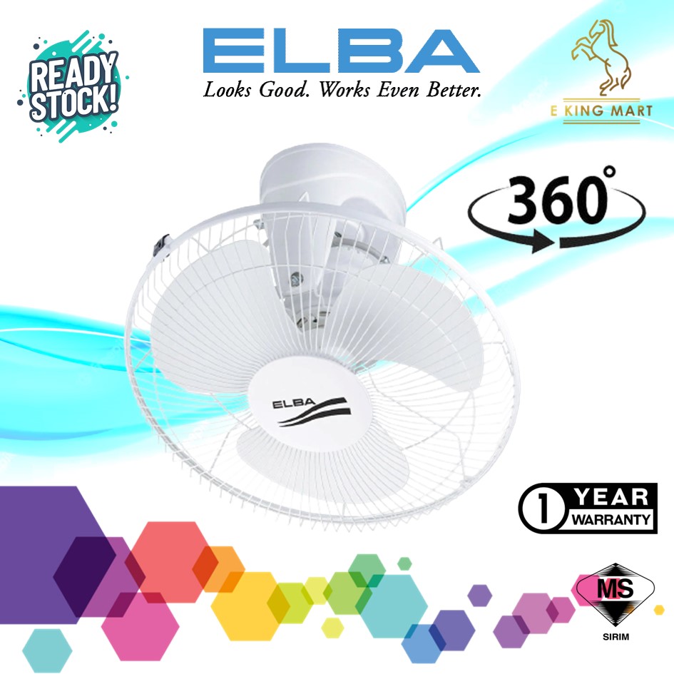 ELBA Auto Fan 16" Ceiling Fan EATF-G1655(WH) 360° Oscillation Circle Ceiling Orbit Cycle Wall ...