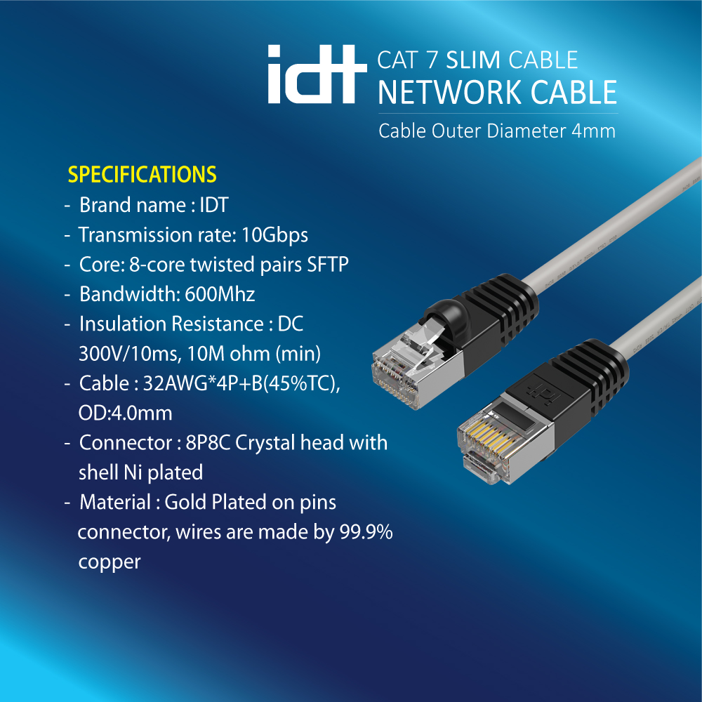 IDT Cat 7 Slim Network Cable Ethernet Cable Cat 7 Patch Cord RJ45 Round LAN SFTP Cable Support ...