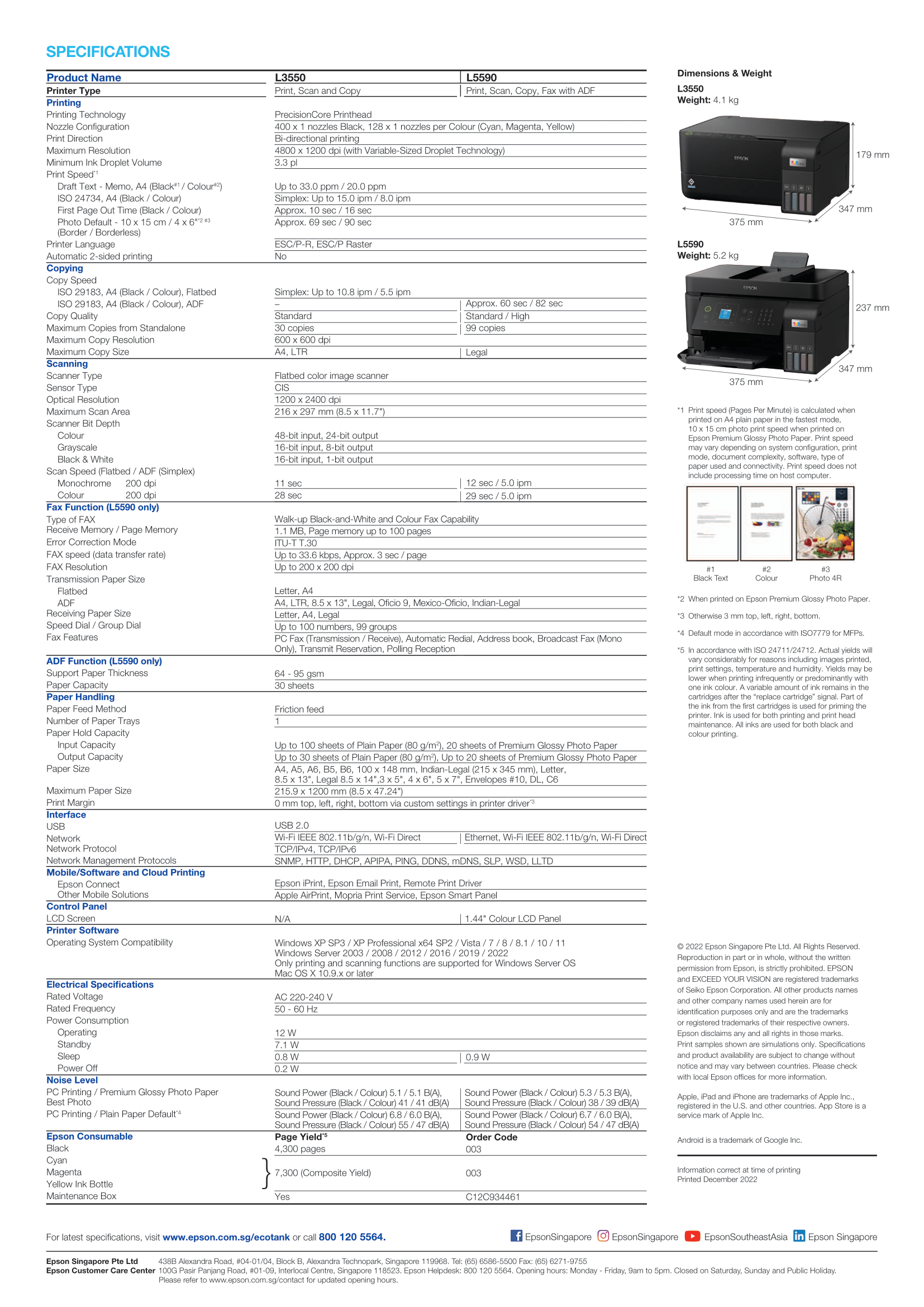 Epson EcoTank L5590 Wireless All-in-One Ink Tank A4 Printer | Shopee ...
