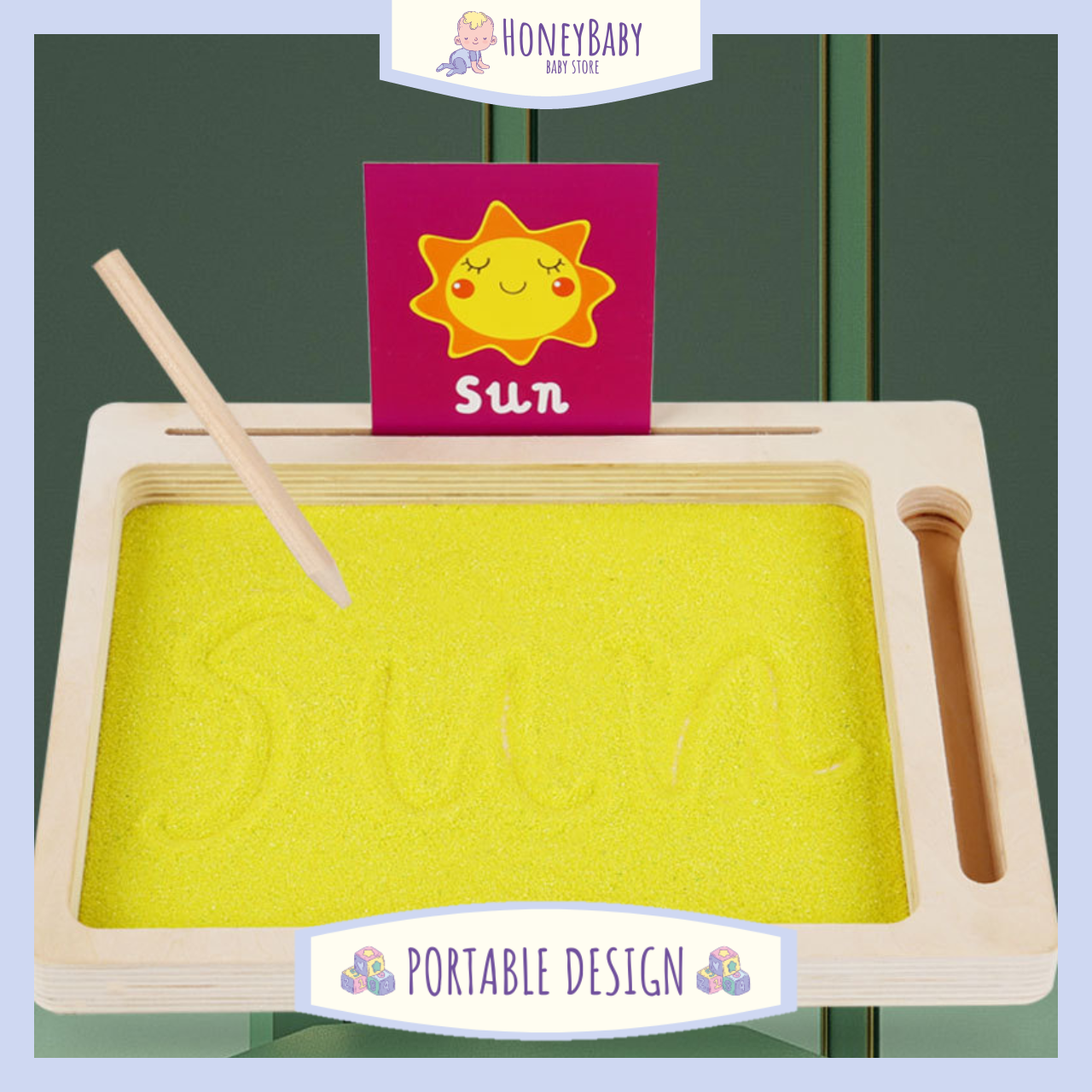 HONEYBABY Sand Tracing Tray Wooden Montessori Sand Tray With Lid For ...