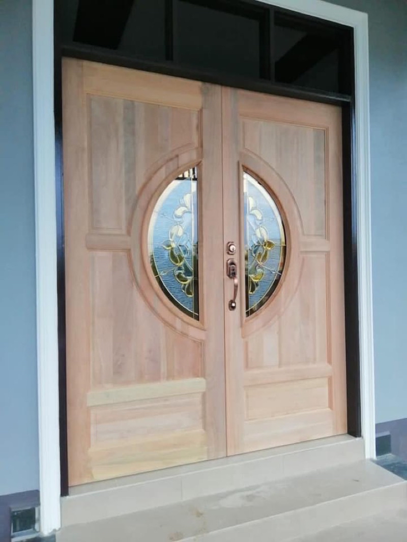 Pintu Utama Cermin Depan Rumah Full Original Natural Solid Wooden Door ...