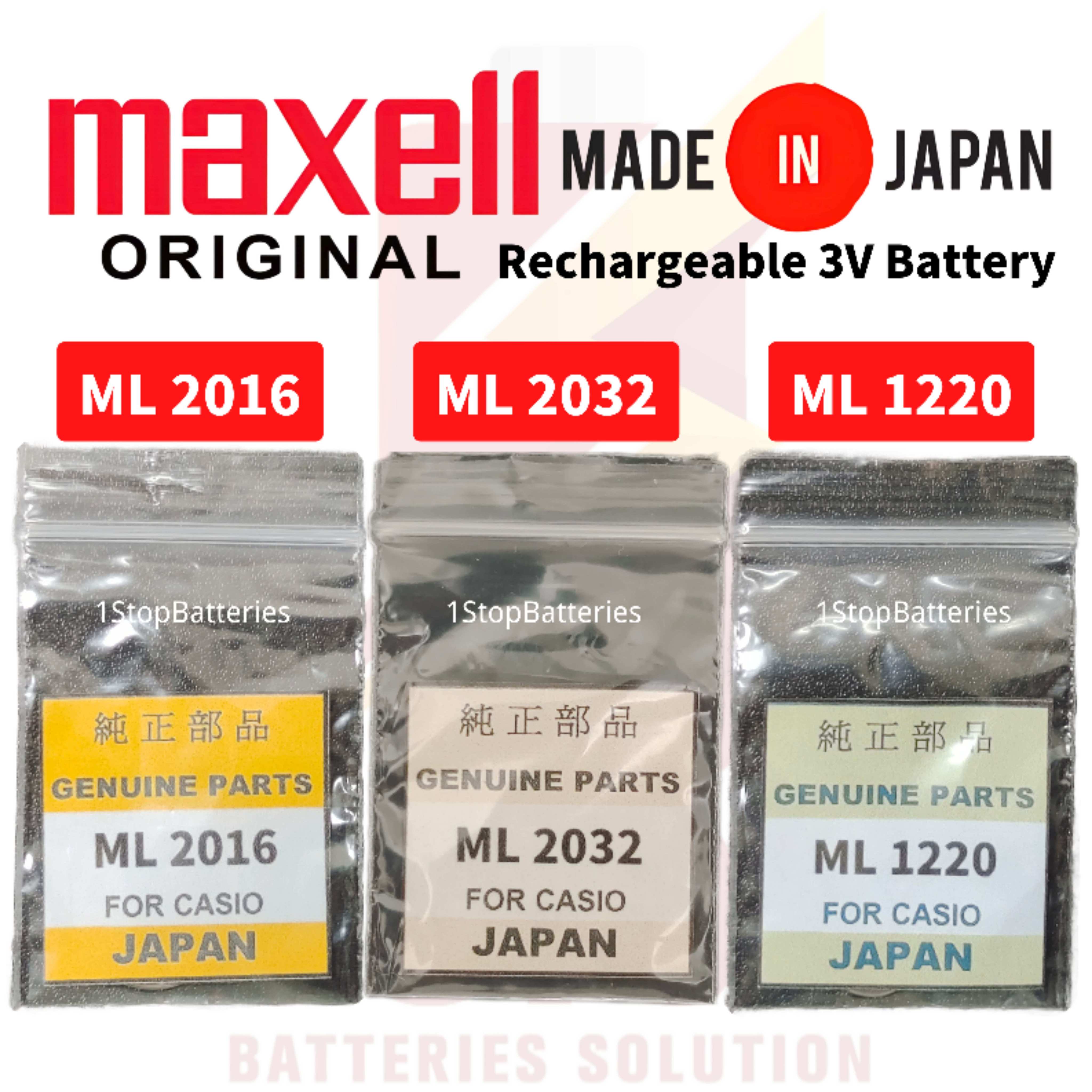 100% Original Maxell ML1220 ML2016 ML2032 3V Rechargeable Battery Lithium (ML) for Casio Solar ...