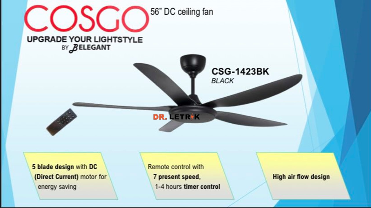 COSGO Ceiling Fan [CSG-1423] DC Motor 56'' Black | Shopee Malaysia