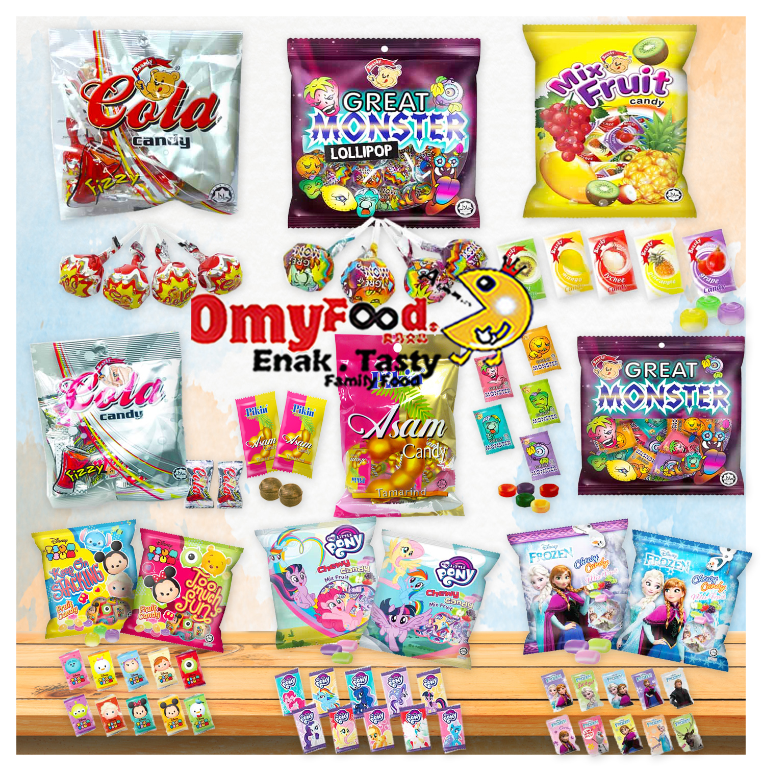 100g / 120g Beardy Candy/Lollipop/ Chewy Candy [Monster/Asam /Cola/Mix ...