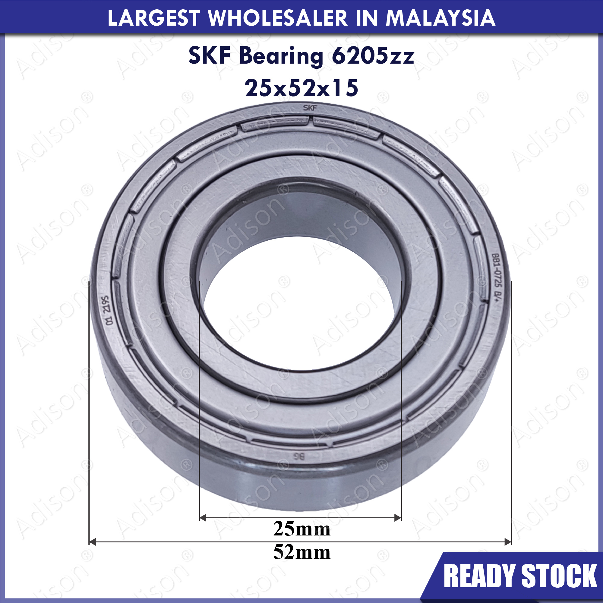 SKF Bearing 6205zz 25x52x15mm for Washing Machine Heavy Duty Type ...
