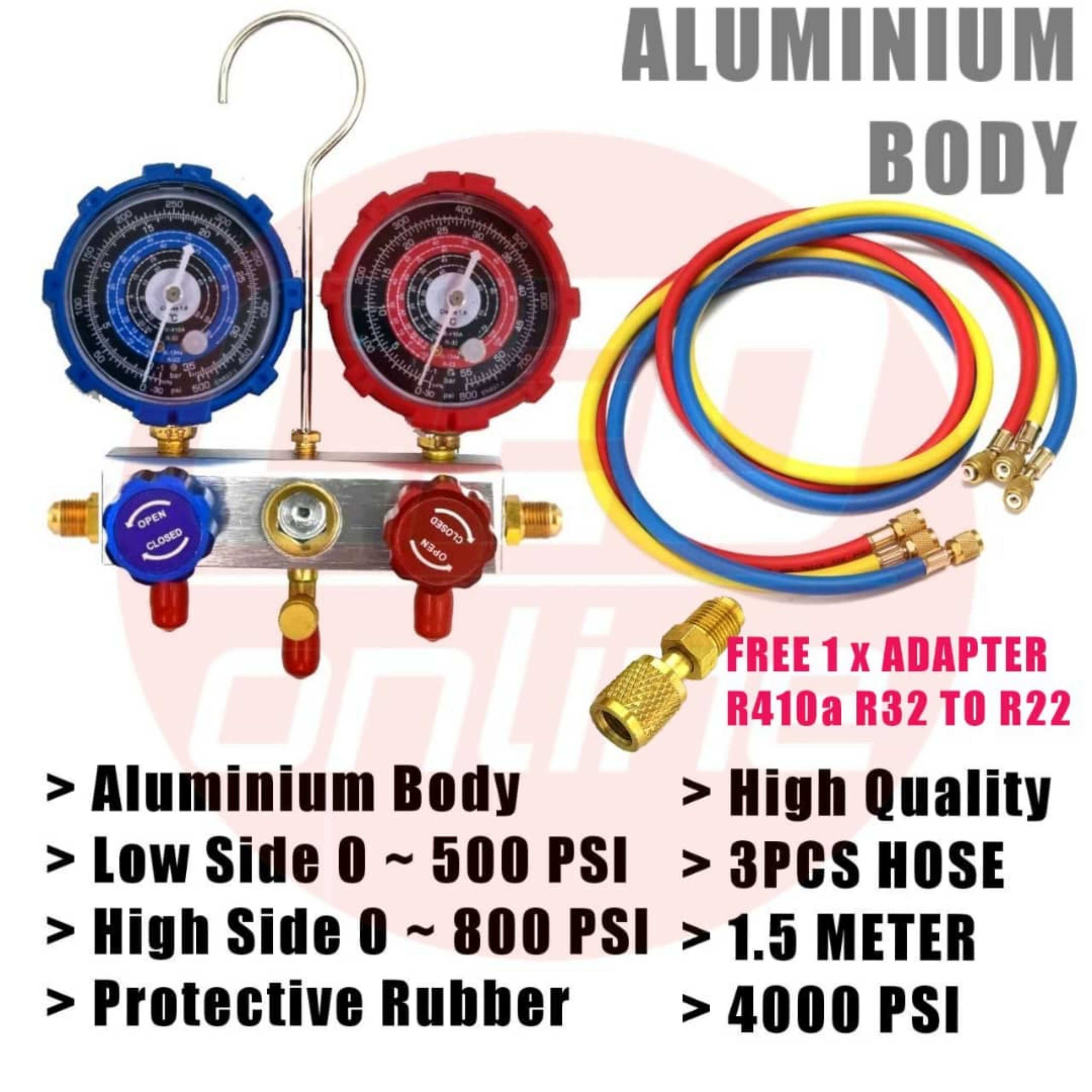 CEO 🇲🇾 [ FREE ADAPTER ] Manifold Gauge R32 R410a R22 R134a GAS METER Set Air Cond Refrigerant ...