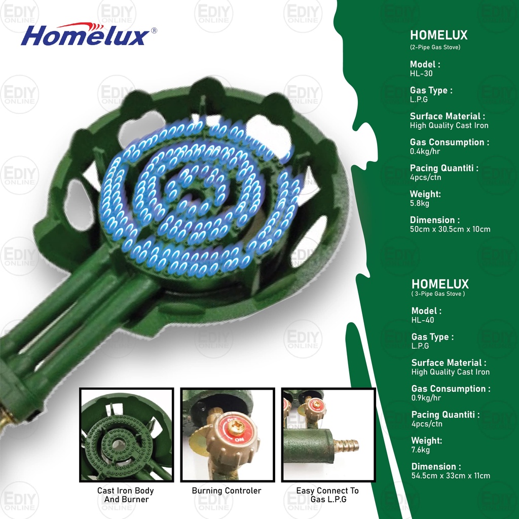 HOMELUX LOW PRESSURE LPG CAST IRON BURNER HIJAU DAPUR GAS STOVE COOKER ...