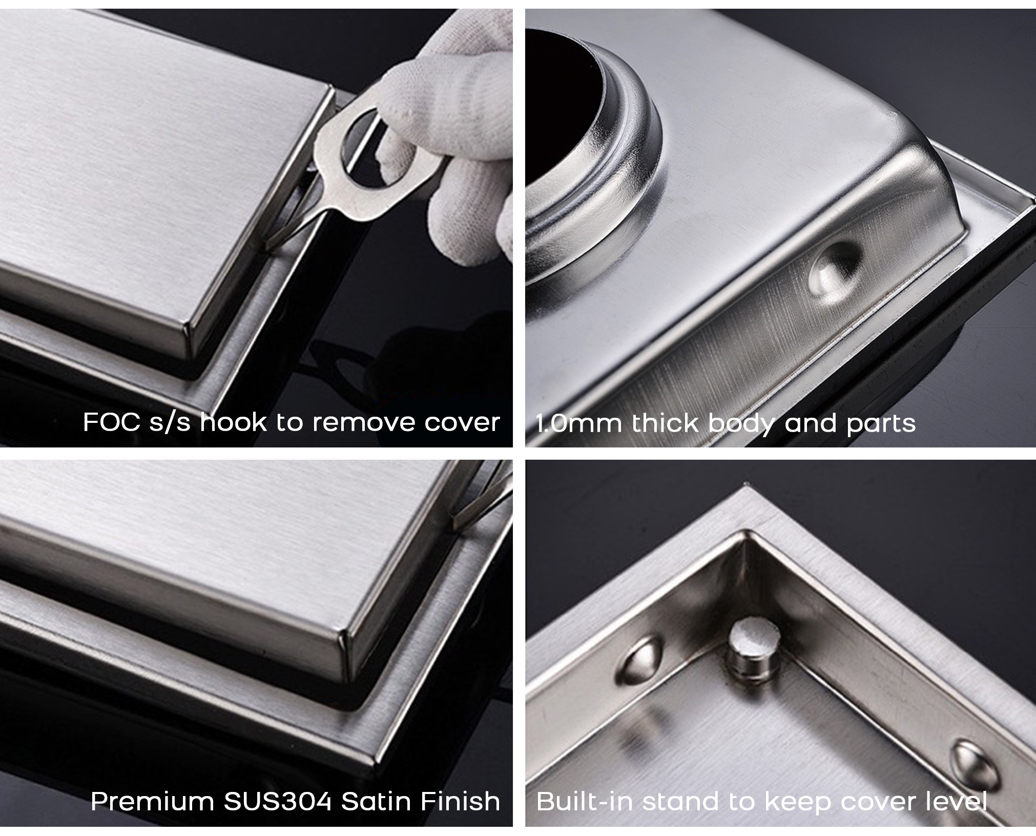 Square SUS304 Stainless Steel Tile-Insert Floor Trap Grating Drainer ...