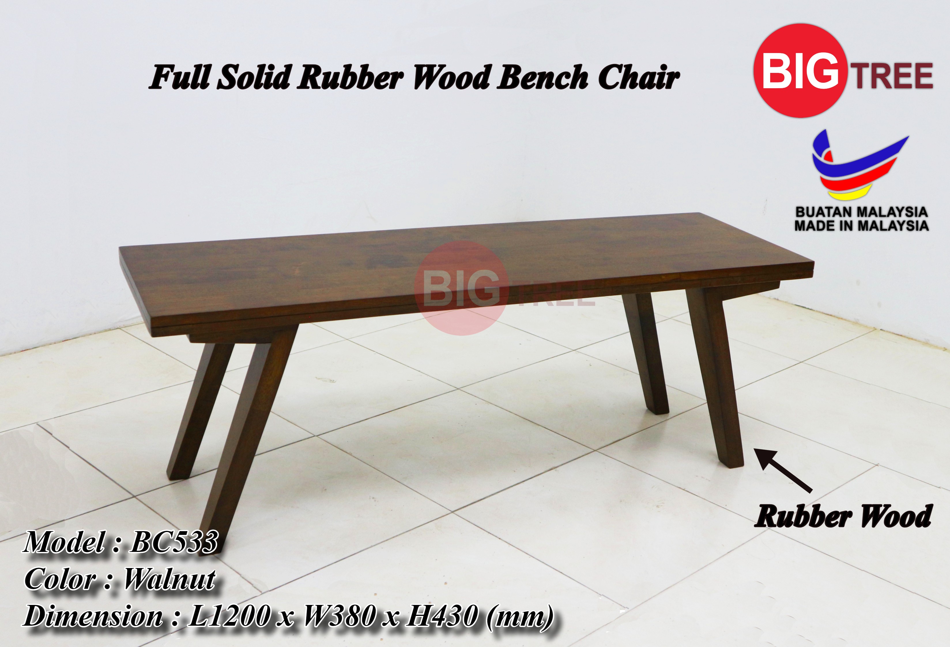 Big Tree Modern Rubber Wood Bench Chair / 4ft Bench Chair / Kerusi ...