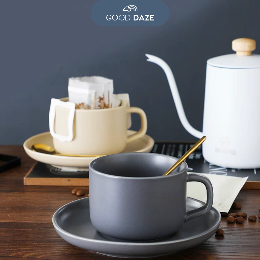【GOOD DAZE】Aesthetic Cup Coffee Mug Coffee Cup Set With Tea Spoon ...