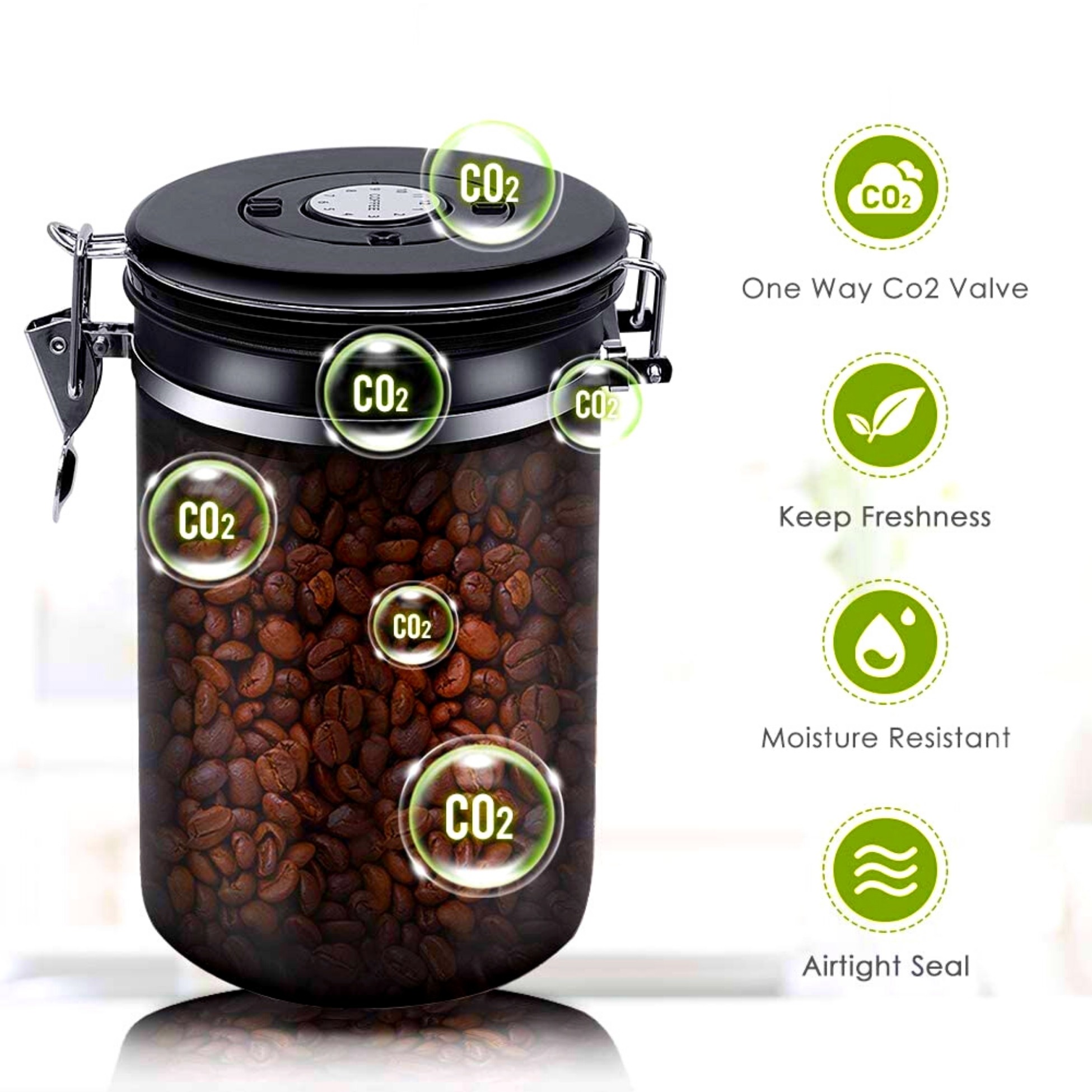 ABUDEN Coffee Bean Canister 304 Stainless Steel Airtight Coffee ...