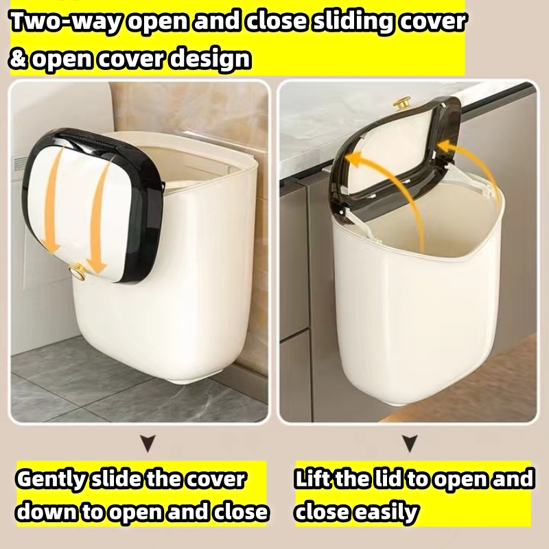 9L Wall Mounted Dustbin with Cover Bin Trash Dustbin Tong Sampah Dapur ...