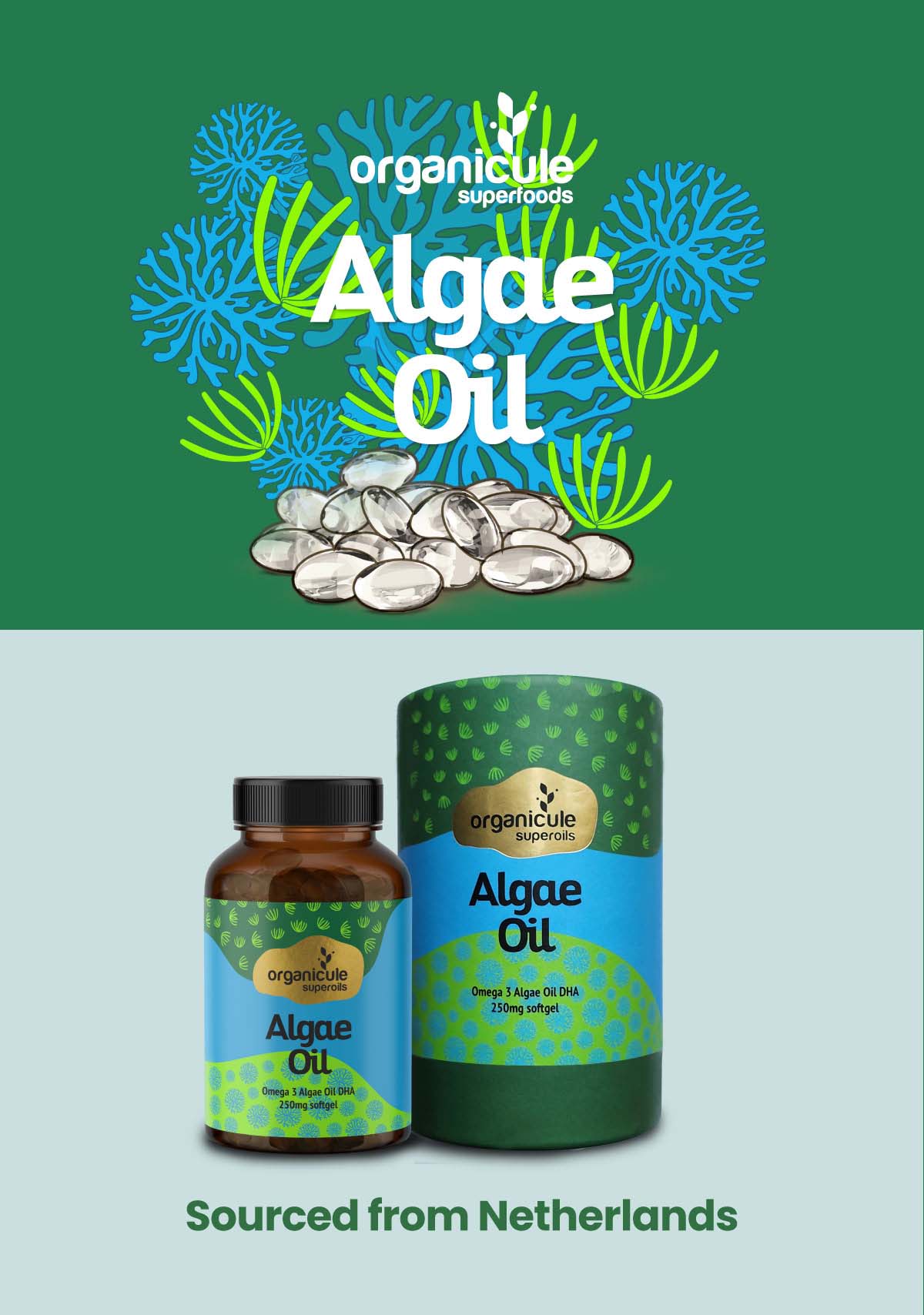 Organicule Algae Oil DHA 250mg Softgel | Omega 3 | Fish Oil Alternative ...