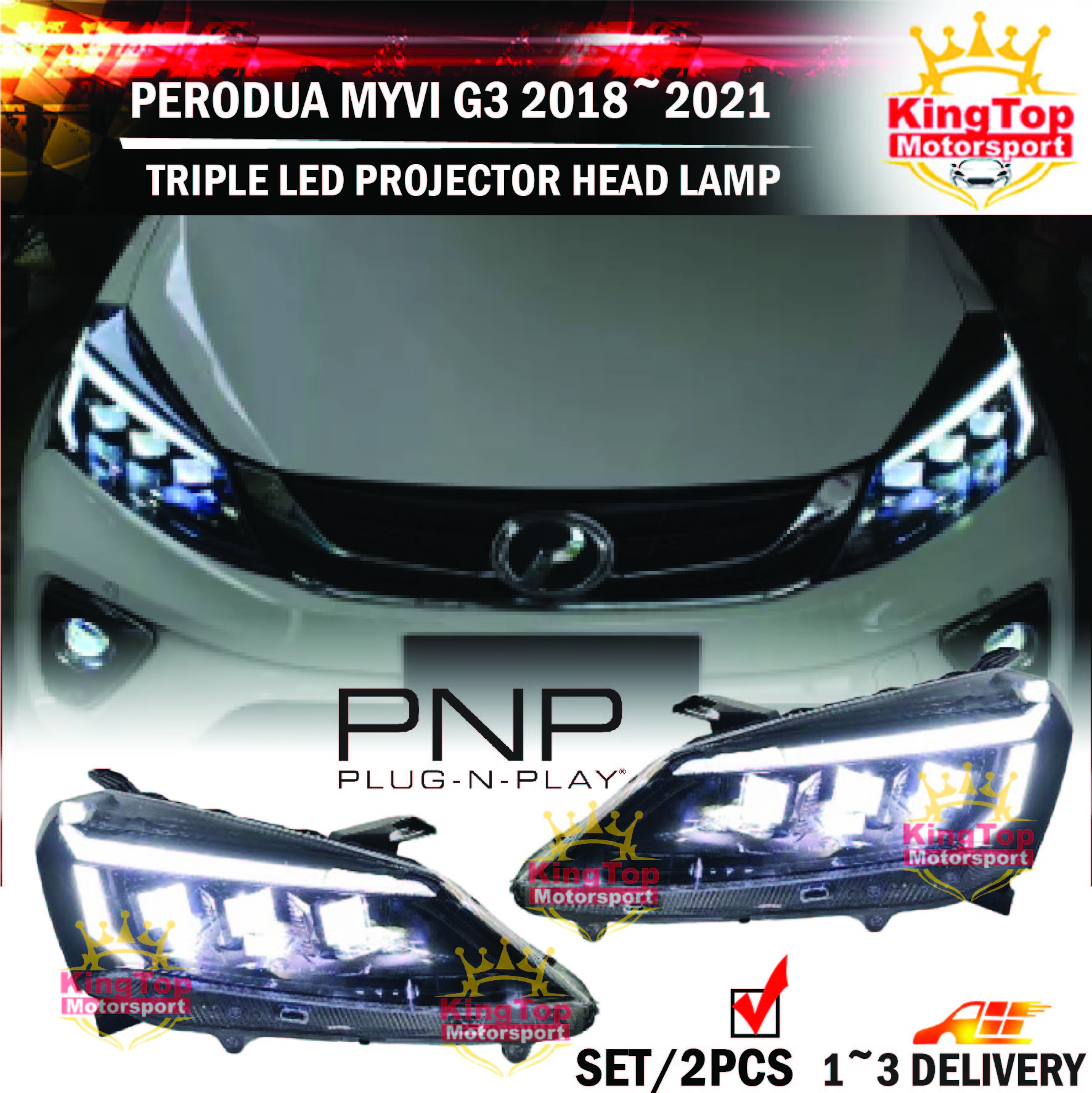 Perodua Myvi G3 2018 - 2021 Triple Led Projector Dynamic Headlamp With ...