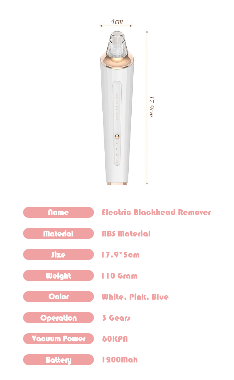 Electric Blackhead Removal With 3 Level Suction 4 Care Heads Pore ...