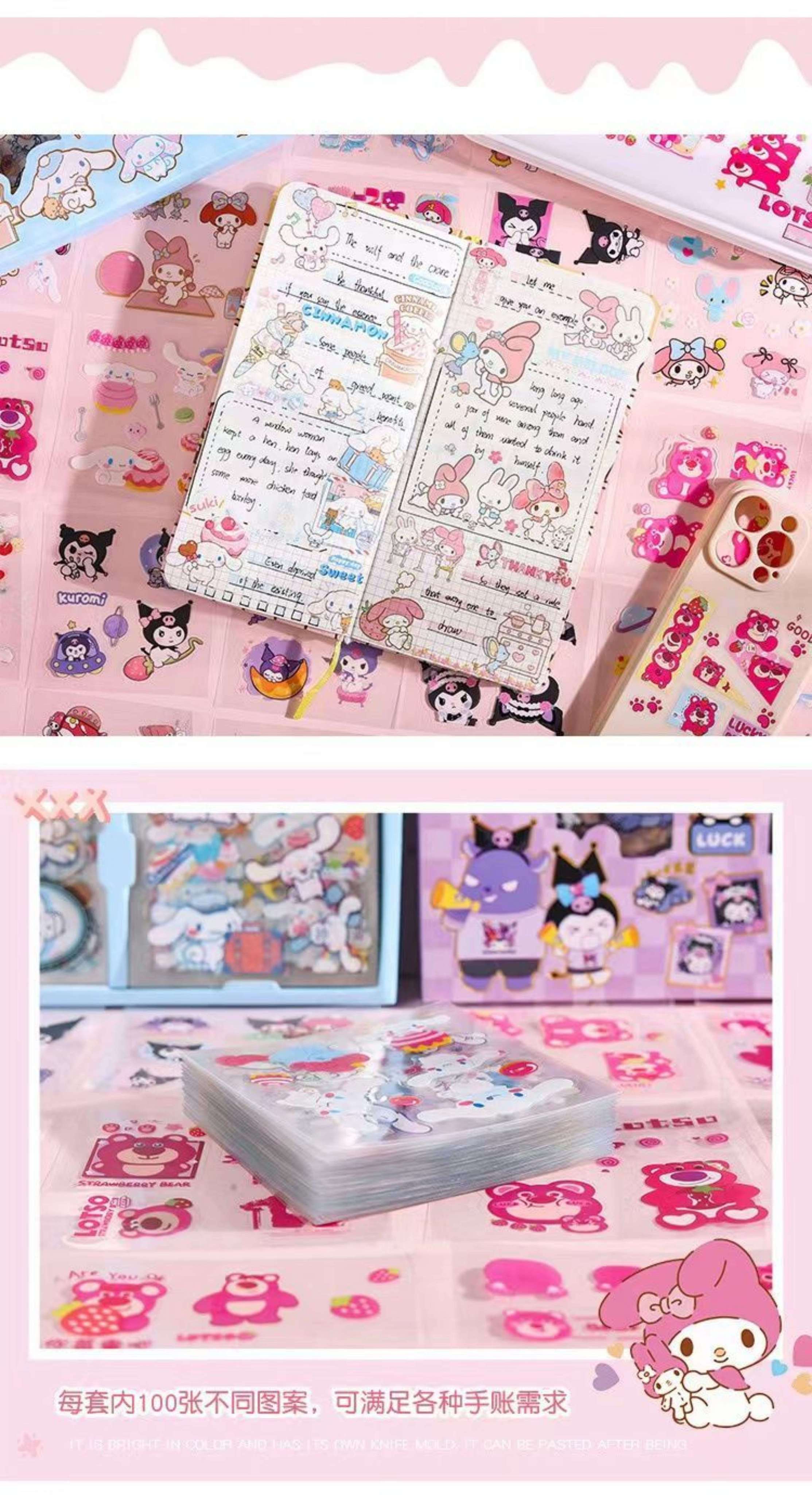 100 Sheets Sanrio Cartoon Sticker Gift Box Transparent Waterproof Cute ...