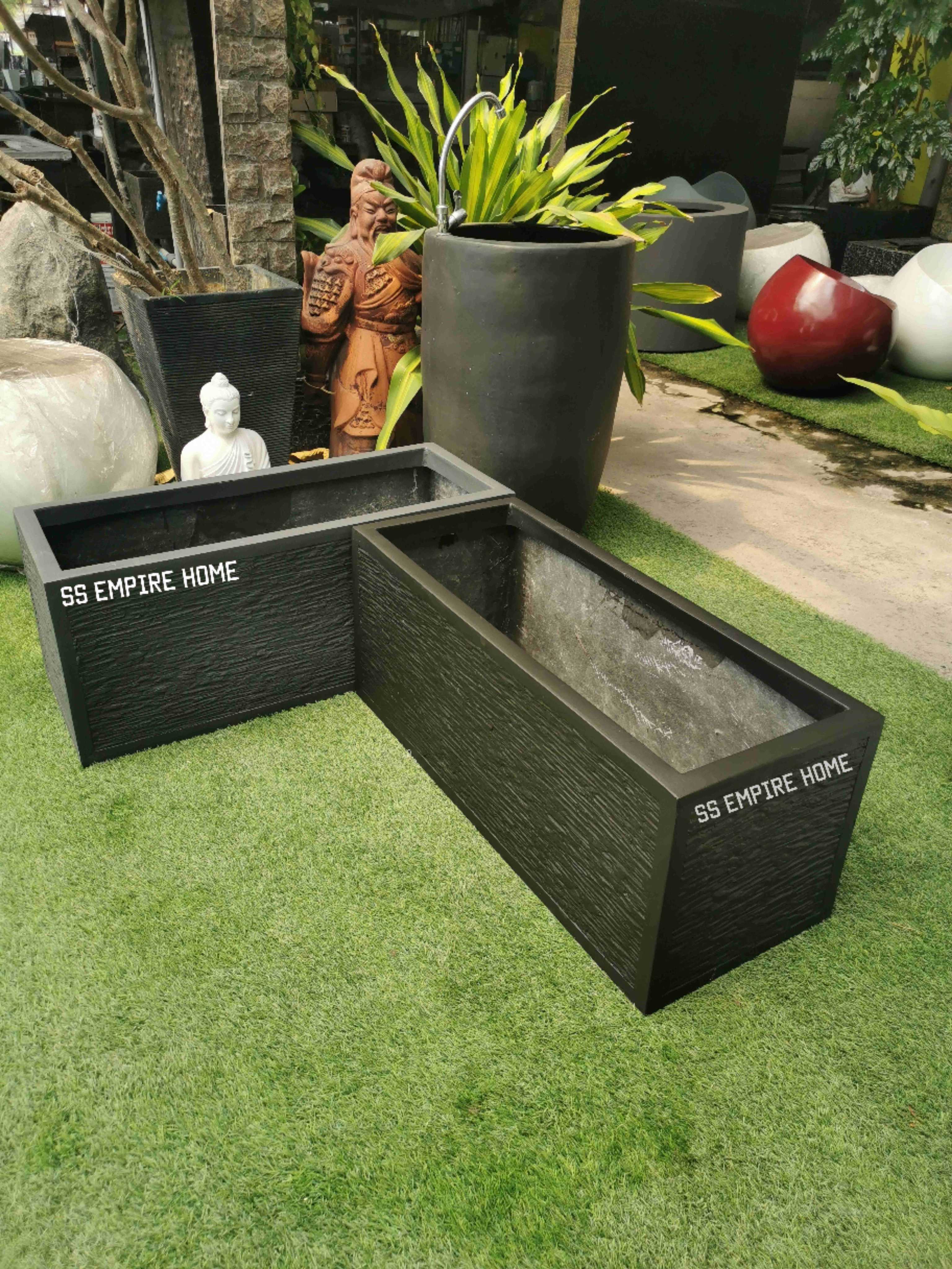 RUDI PB7 Grey Black Texture Planter box Fiberglass Flower Pot Pasu ...
