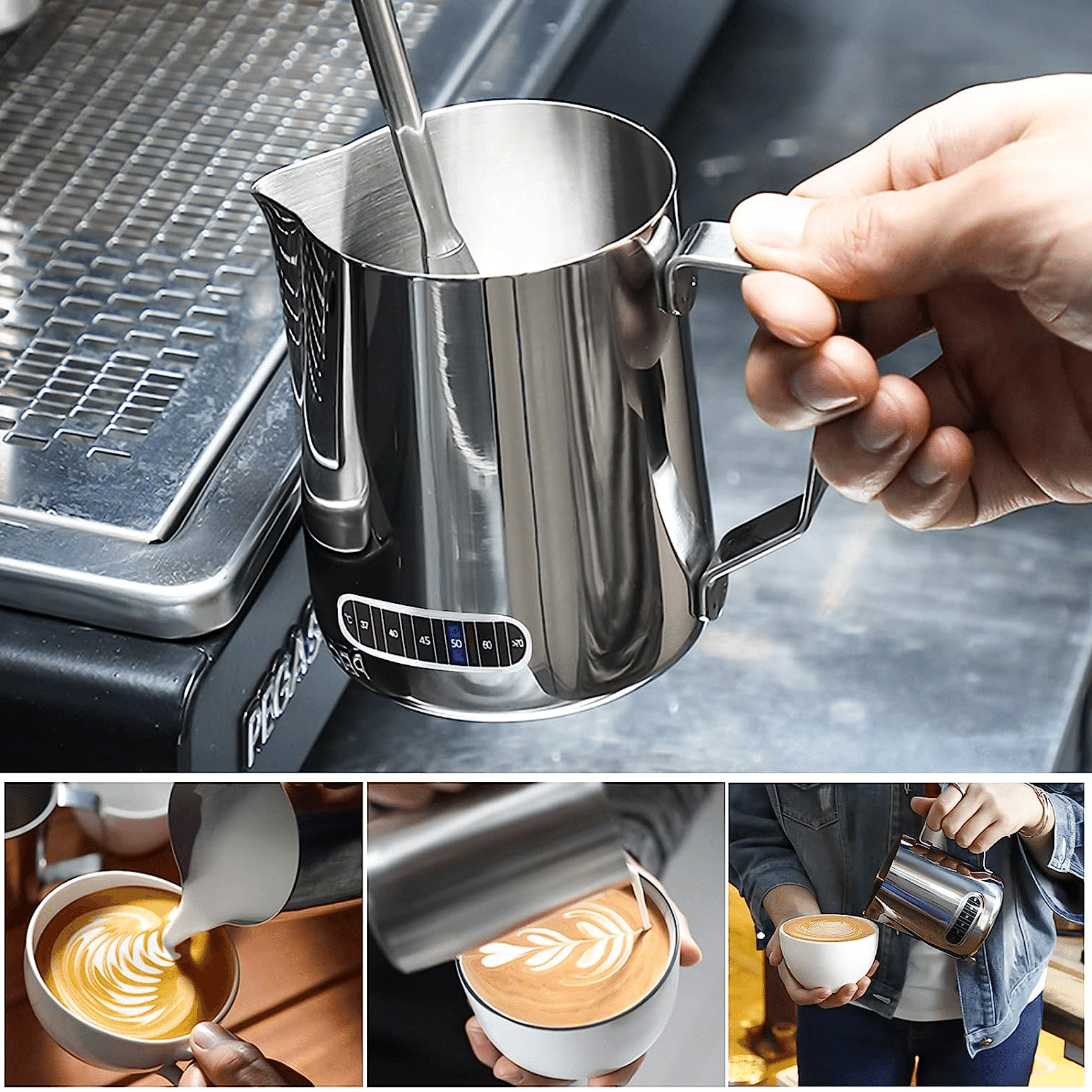 ABUDEN Milk Frothing Jug 600ml/20oz Milk Jug with Thermometer Stainless ...