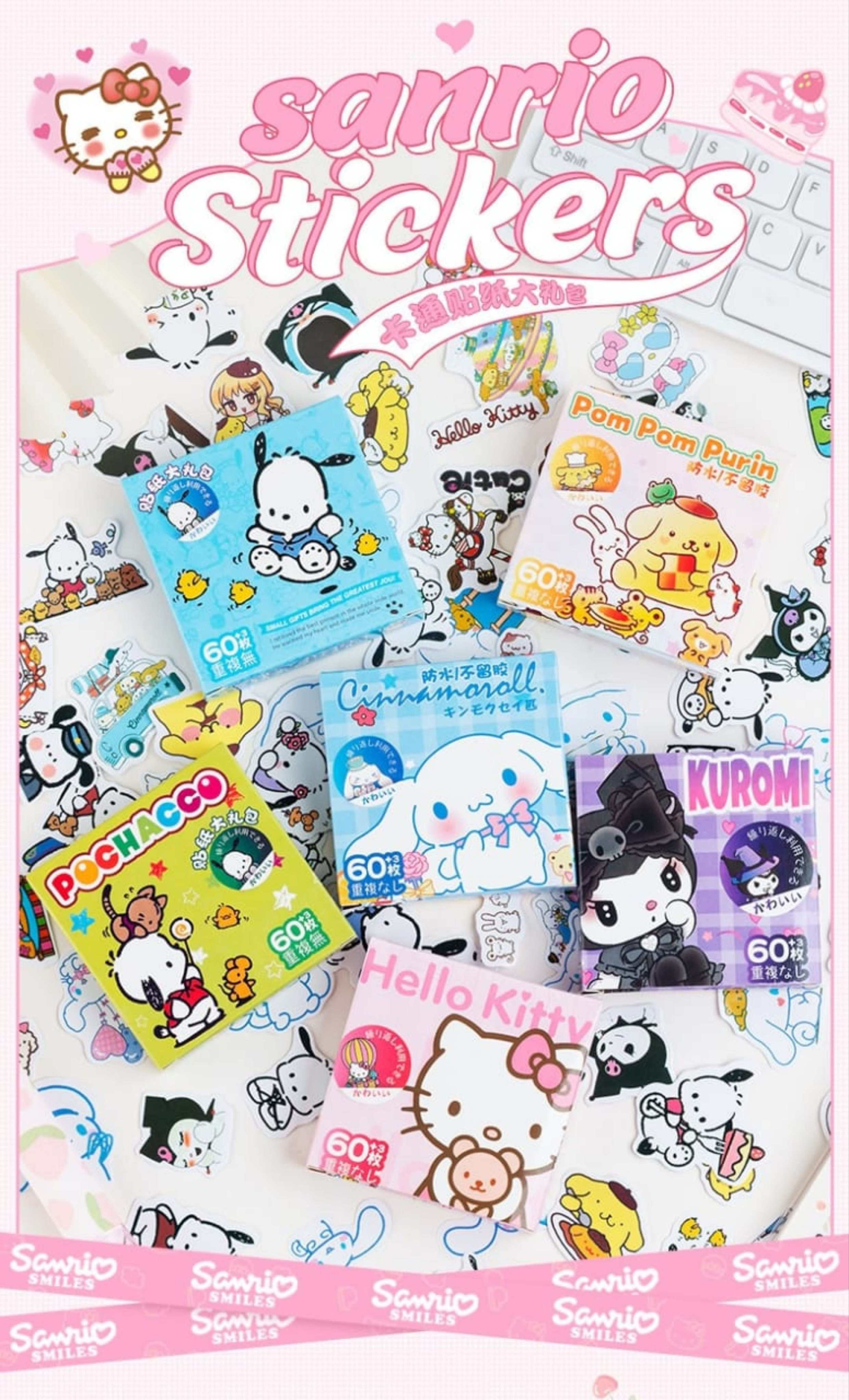 120pcs Sanrio Stickers Gift Box Pelekat Comel Kuromi Cinnamoroll ...