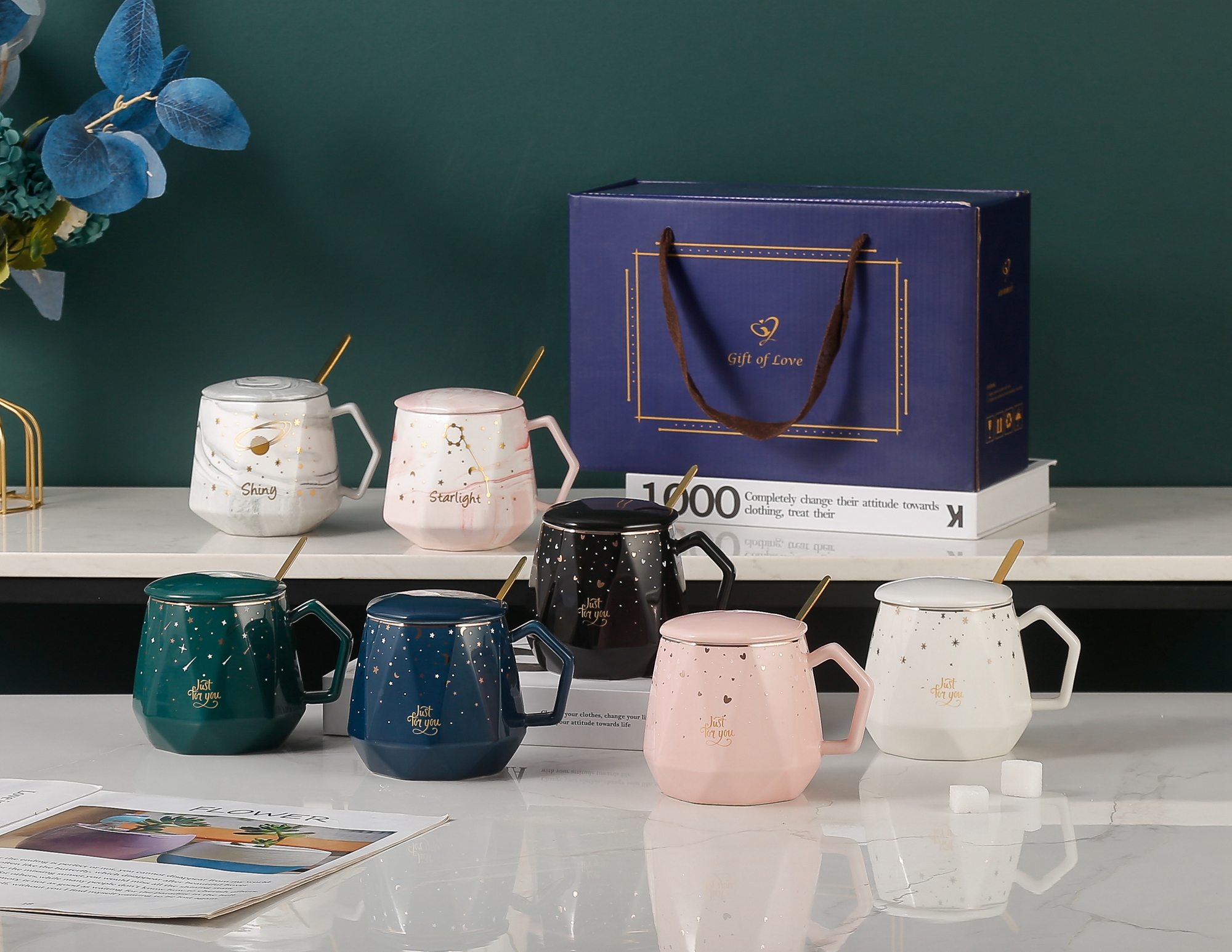 【EONMIR】Creative European Ceramic Mug Diamond Cup Couple Cup Coffee Cup ...