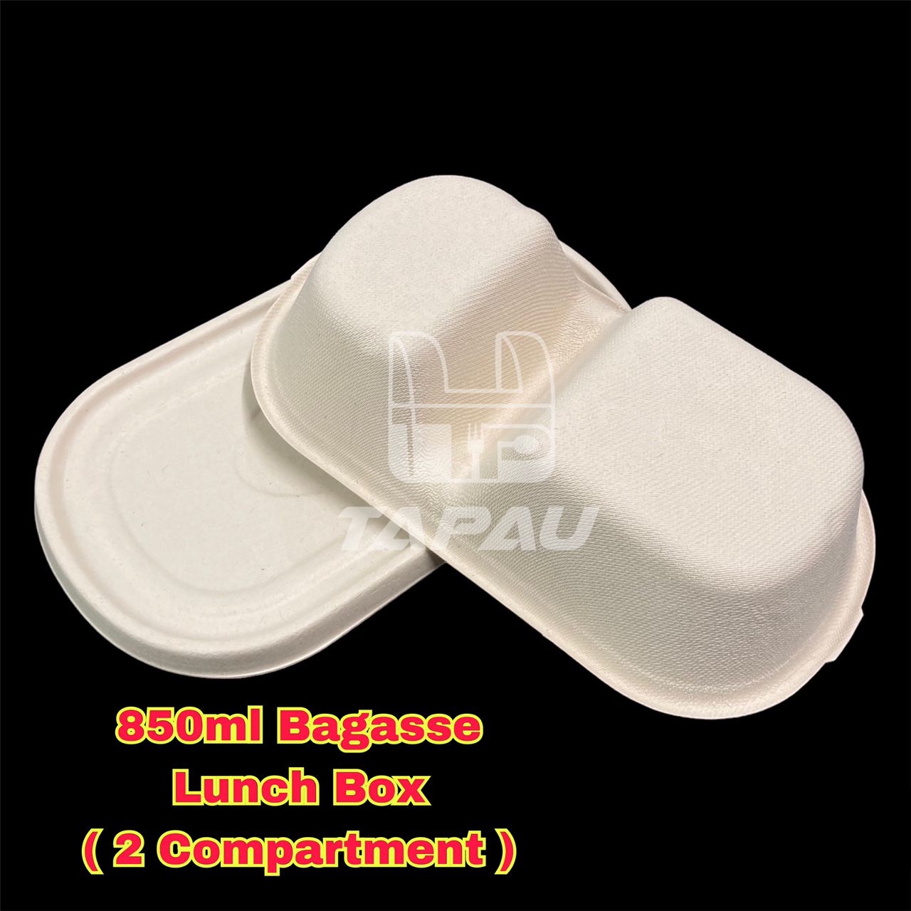 TAPAU - 850ml Oval Bagasse Lunch Box [ 50pcs +- ] / 2 Compartment Bio ...