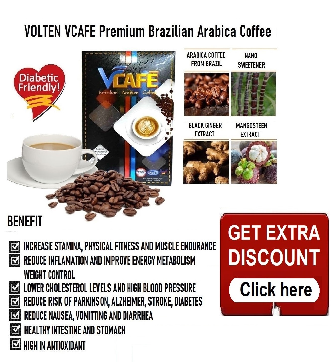 VOLTEN VCAFE Premium Brazilian Arabica Coffee ( 20g x 20sachet) Volten ...