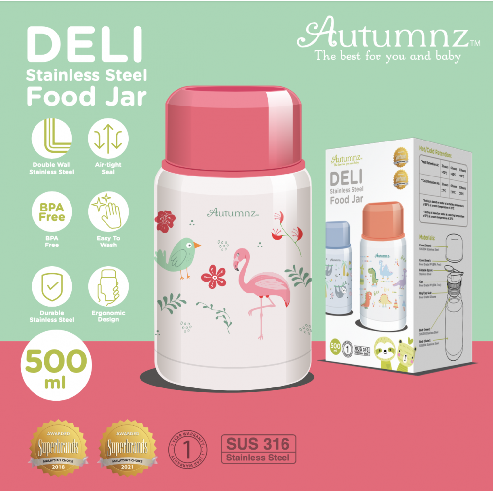 Autumnz - DELI Stainless Steel Vacuum Food Jar 500ml Dino/Flamingo ...