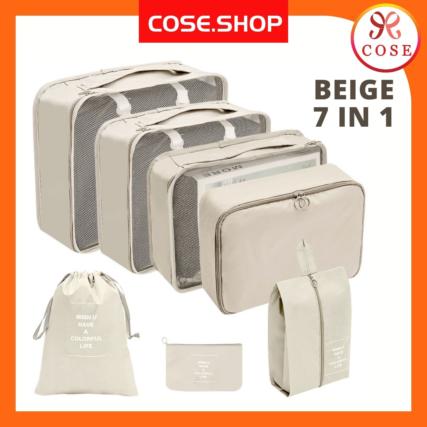 COSE 7 In 1 Set Travel Organizer Bag Luggage Packing Cubes Travel ...