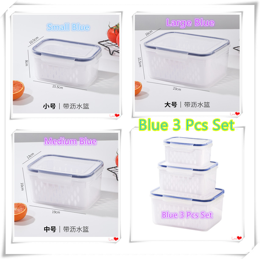 AIRTIGHT RECTANGULAR DRAINING CRISPER FOOD CONTAINER 3 Pcs Set | Shopee ...