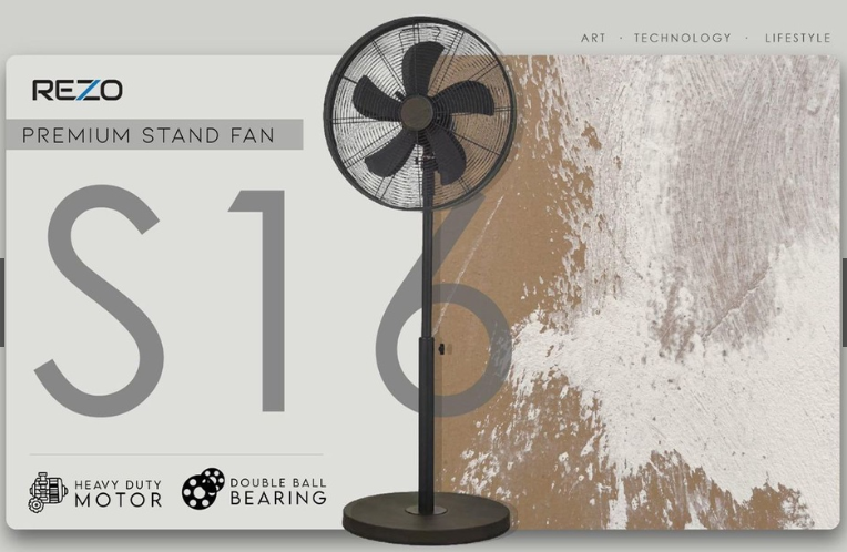 Rezo Stand Fan (16 Inch) Heavy Duty Motor 3-Speed Adjustable Height ...