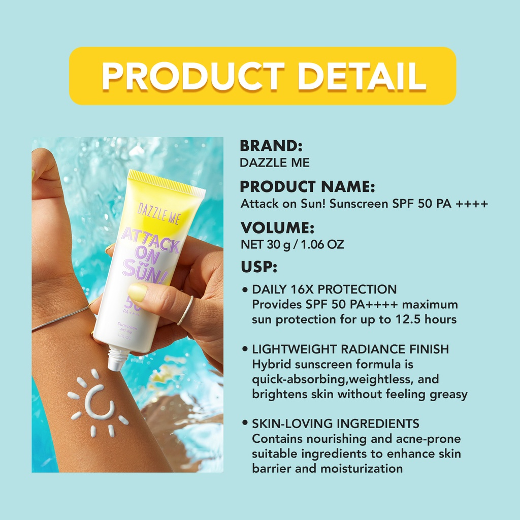 [MESTI BELI] DAZZLE ME Attack on Sun Sunscreen SPF50 PA ++++ UV Protect ...