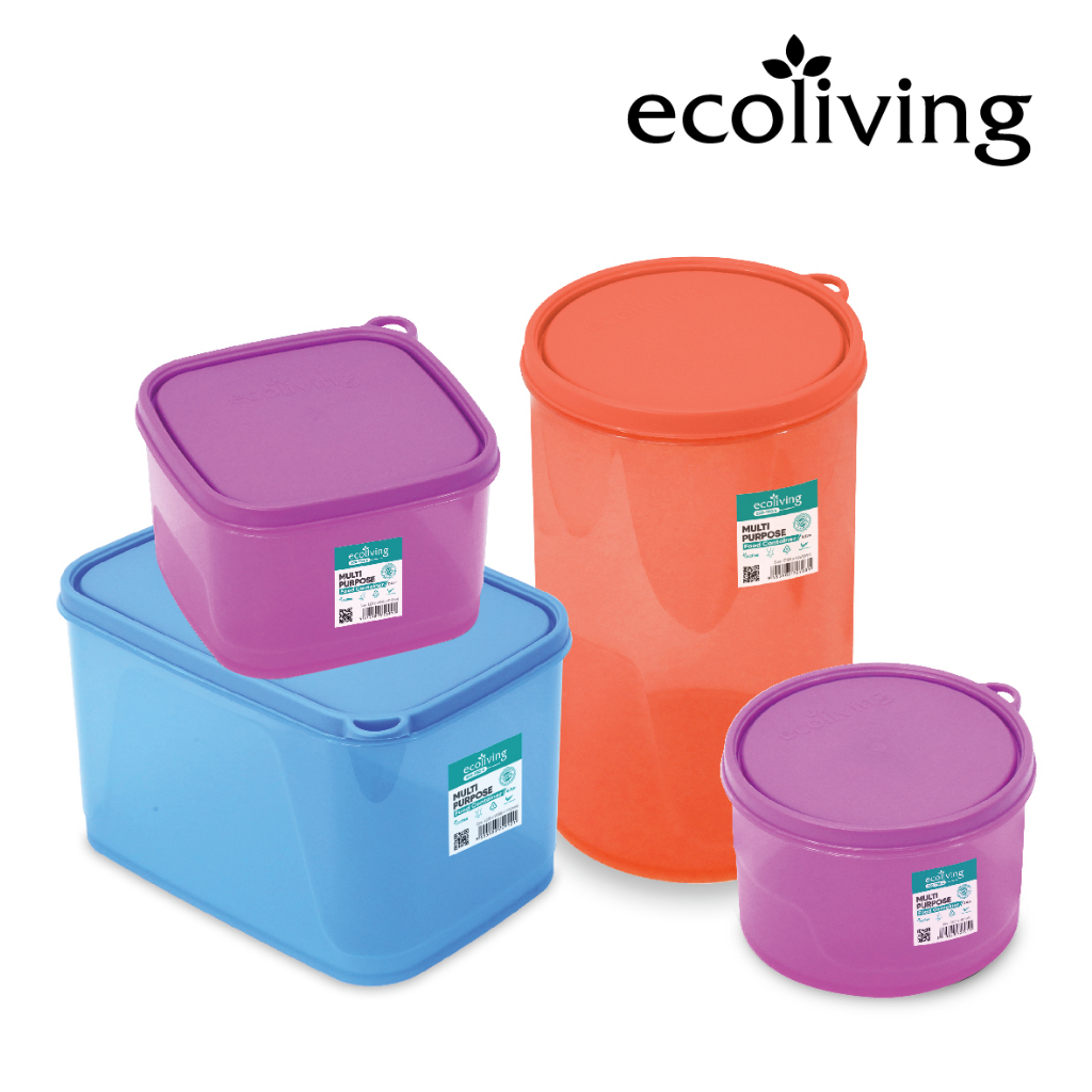 ECO LIVING 2.5/4.1/6.7Ltr Airtight Square Colourful Food Storage ...