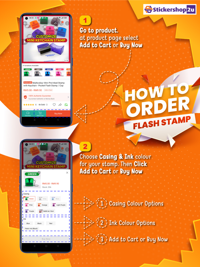 Multicolour Mini Pre-Inked Stamp with Keychain - Flash Stamp / Cop Nama ...