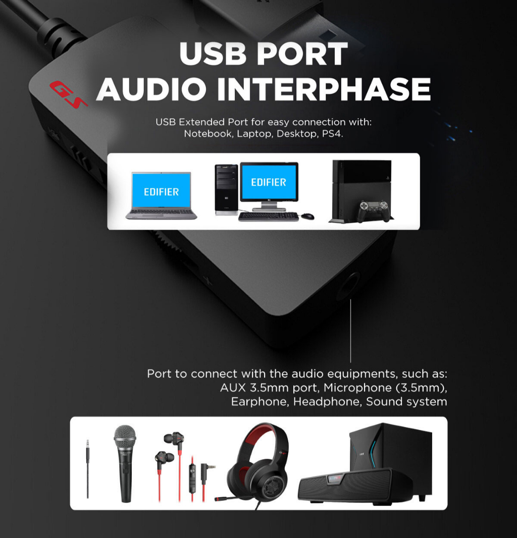 Edifier Hecate GS01 Professional Gaming USB External Sound Card - Microphone Switch and Volume ...