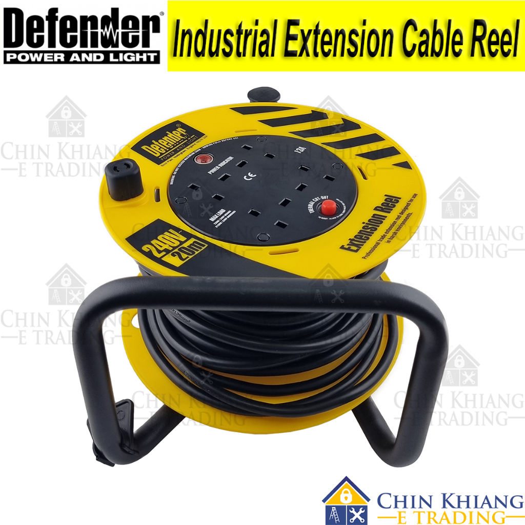 Defender 20M 4-Way Industrial Extension Wire Cable Reel 240V 13A E86506 ...
