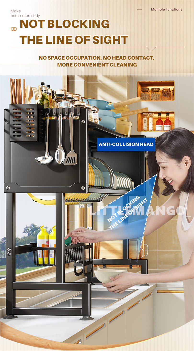 Stainless Steel Rack Dish Rack With Cover Kabinet Dapur Rak Pinggan ...