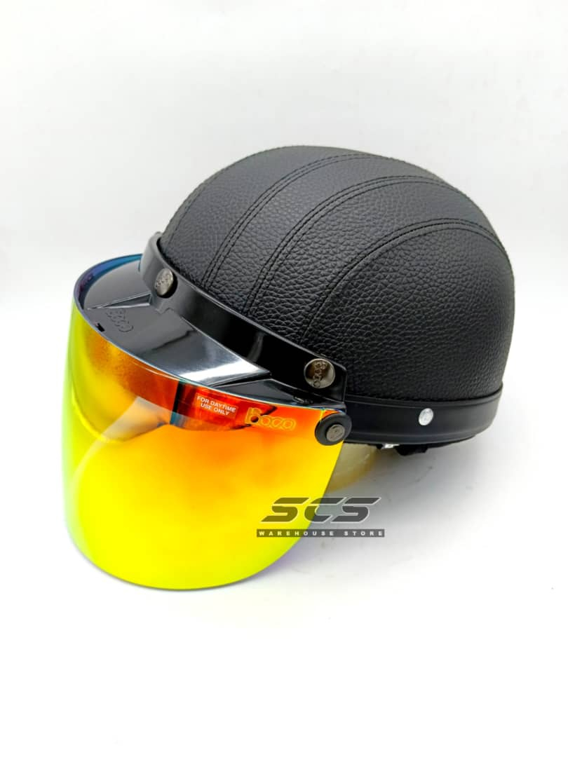 Design MHR 3 MATT BLACK Half Cut Leather Helmet Harley Helmet Retro Half Motorcycle Topi Keledar ...