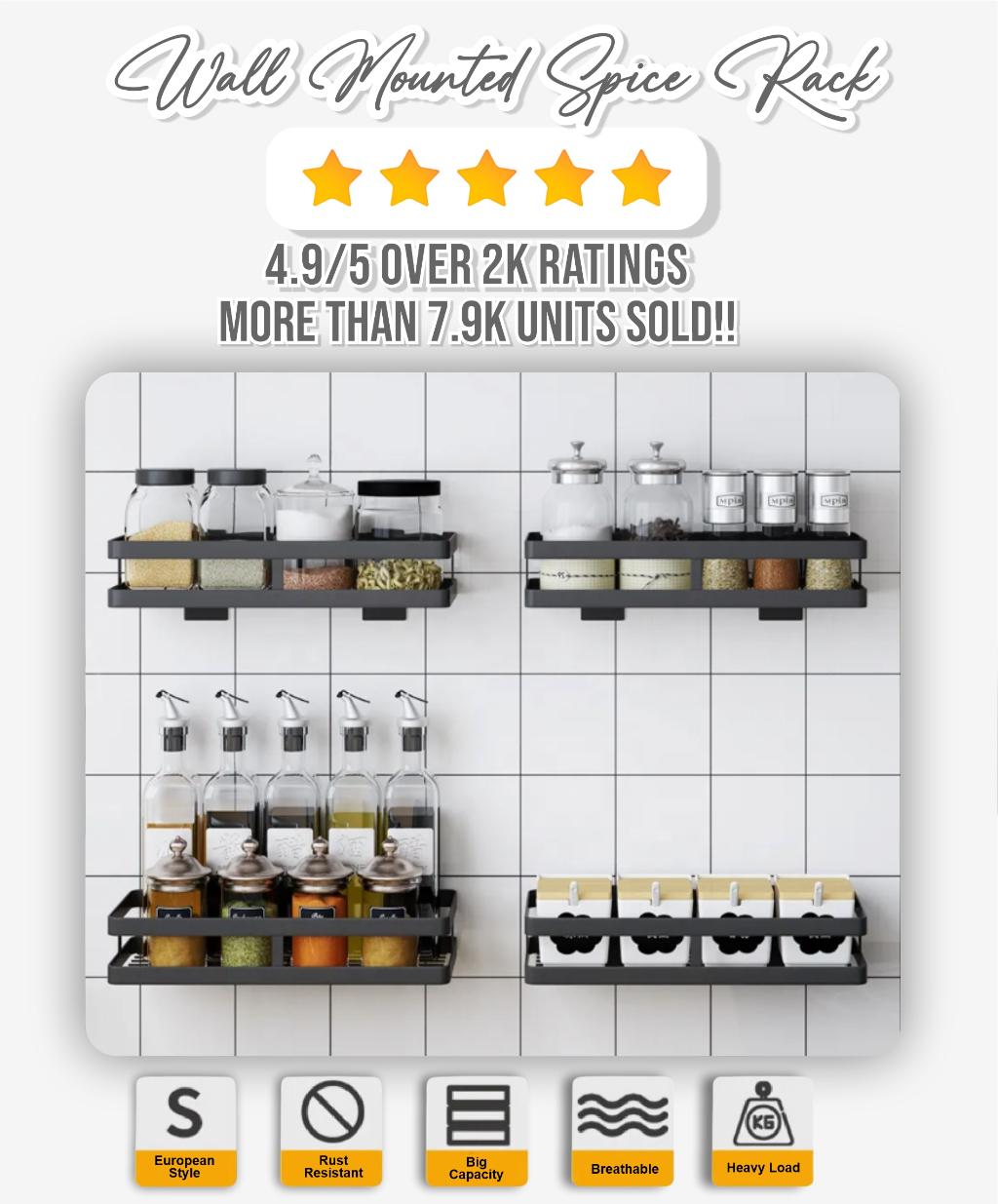 [Clearance] Wall Mounted Spice Rack Kitchen Rack Shelf Kitchen Storage ...