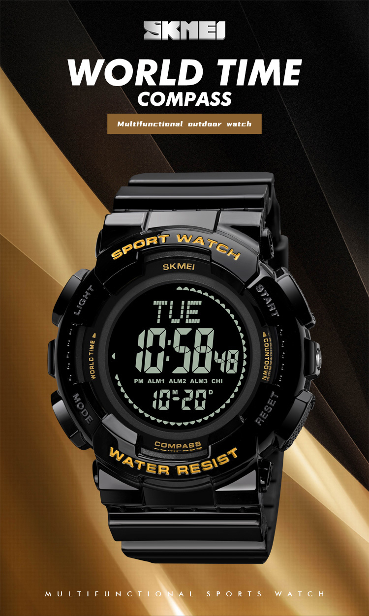 SKMEI 2077 Top Brands Compass Men Waterproof Watches World Time Digital ...