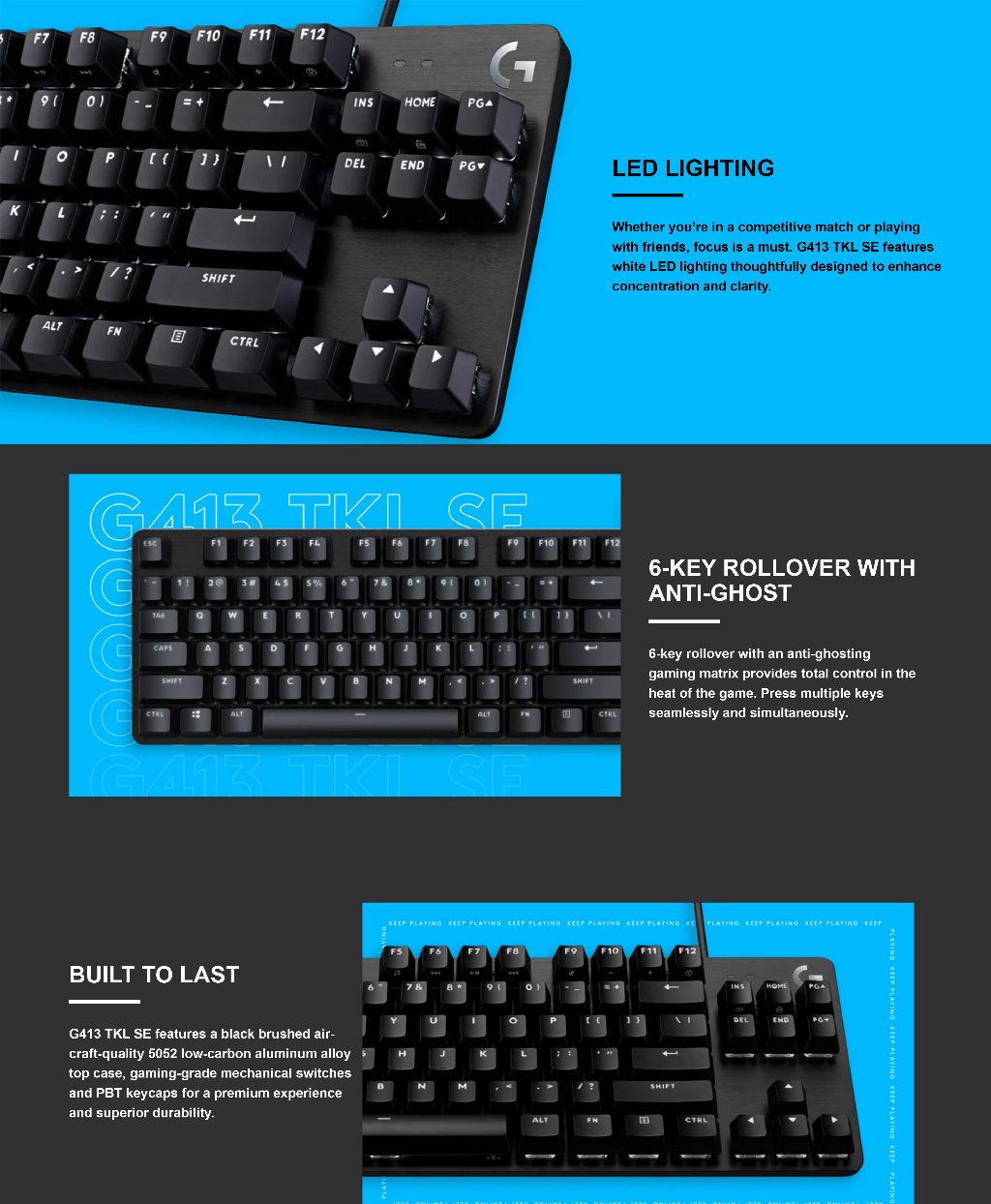LOGITECH G413 TKL SE Wired Mechanical Gaming Keyboard with Tactile ...