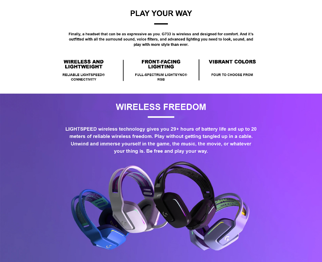 LOGITECH G733 Gaming Headset with Lightspeed Wireless, Detachable Mic ...